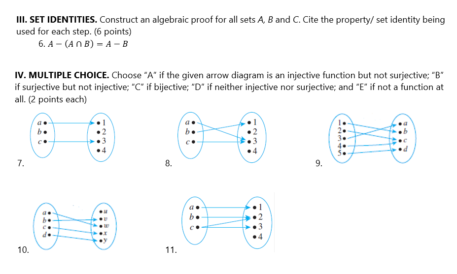 Solved III. SET IDENTITIES. Construct an algebraic proof for | Chegg.com
