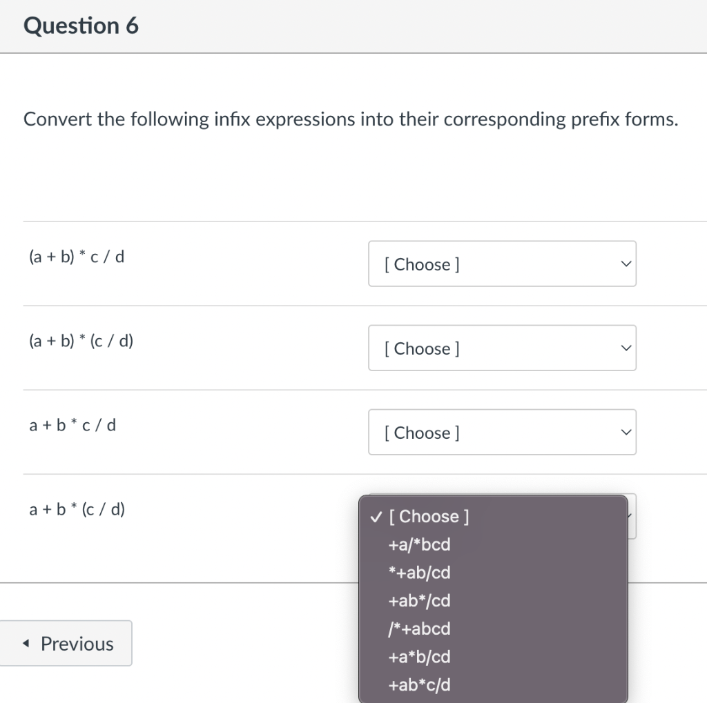 Solved Question 6 Convert the following infix expressions | Chegg.com
