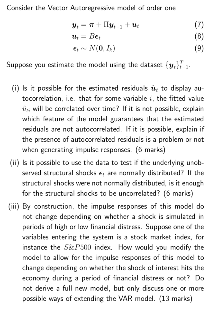 Consider the Vector Autoregressive model of order one | Chegg.com