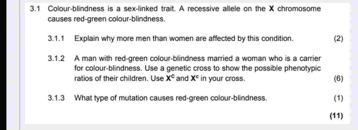 Solved 3.1 ﻿Colour-blindness is a sex-linked trait. A | Chegg.com