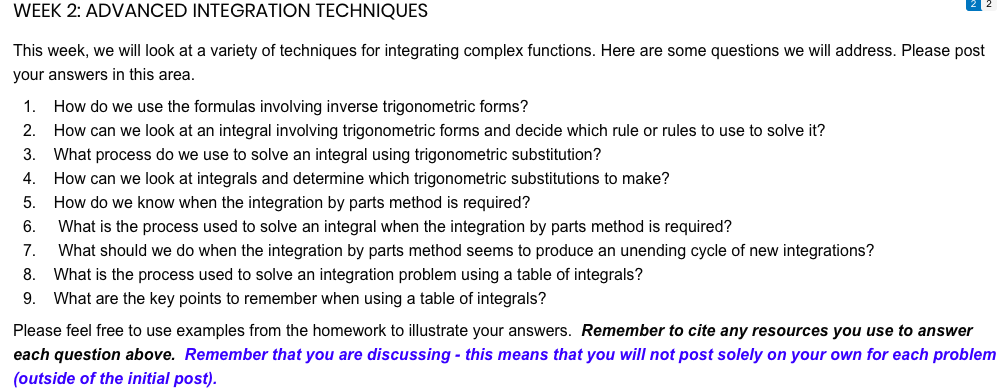 22 WEEK 2: ADVANCED INTEGRATION TECHNIQUES This week, | Chegg.com
