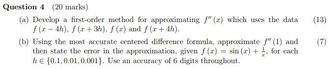 Solved (13) Question 4 (20 marks) (a) Develop a first-order | Chegg.com