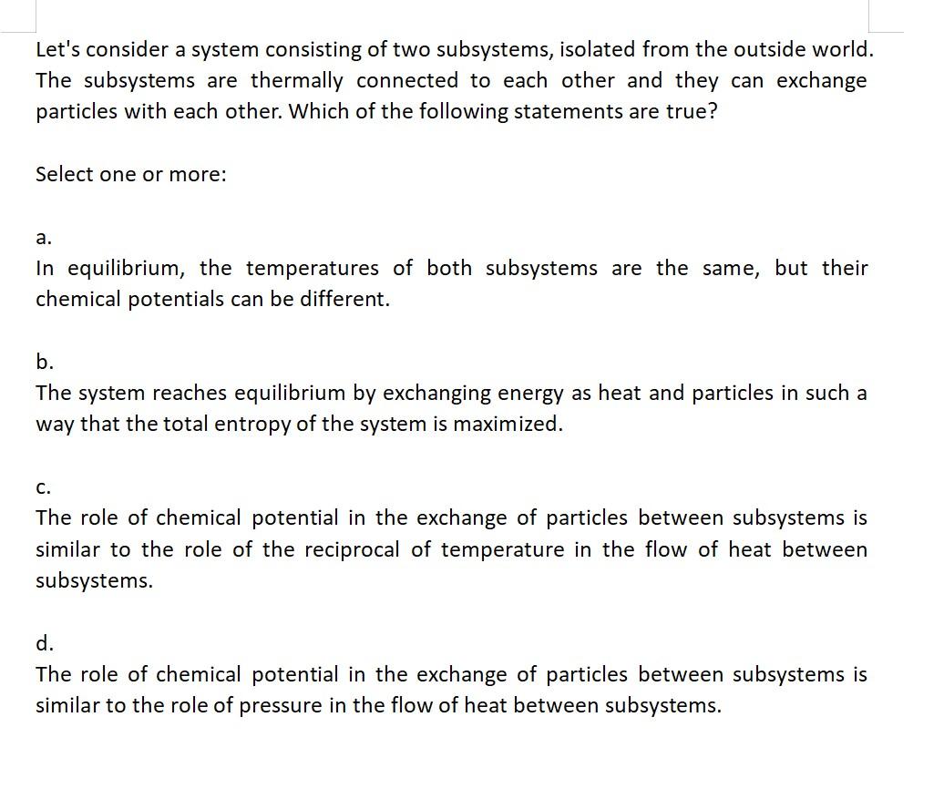 Solved Let's consider a system consisting of two subsystems, | Chegg.com