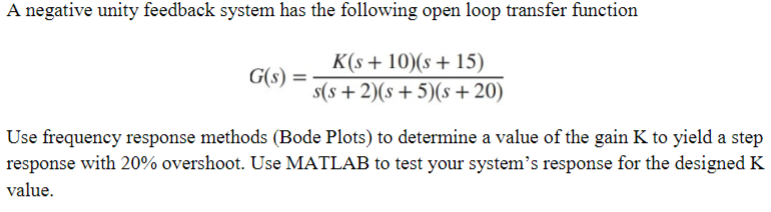 Solved A negative unity feedback system has the following | Chegg.com