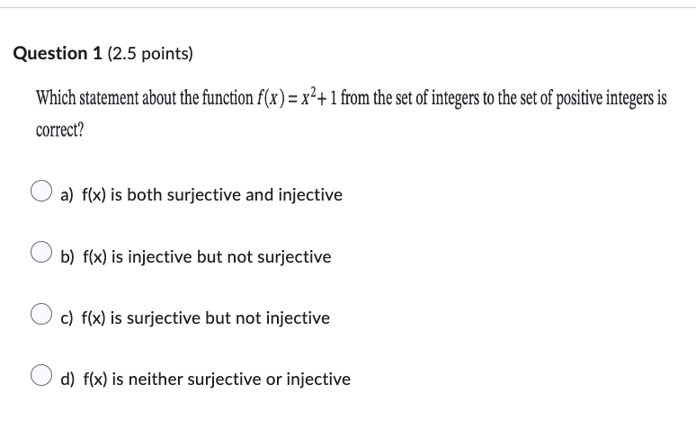 Solved Which statement about the function f(x)=x2+1 from the | Chegg.com