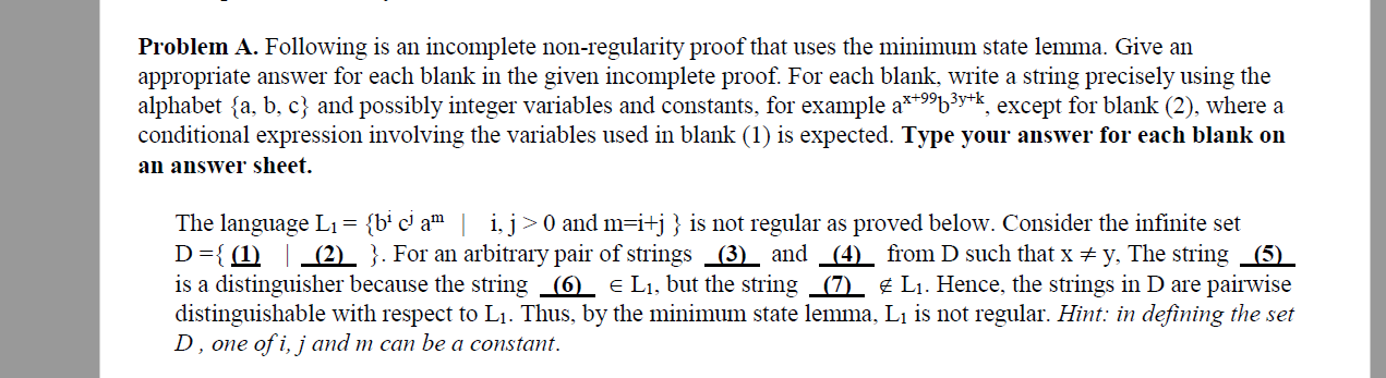 Solved Problem A. Following is an incomplete non-regularity | Chegg.com