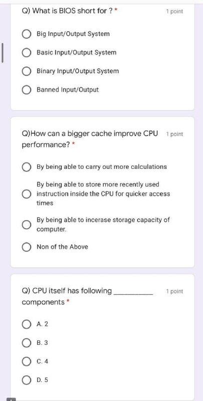 Solved Q) What is BIOS short for? 1 point Big Input/Output | Chegg.com