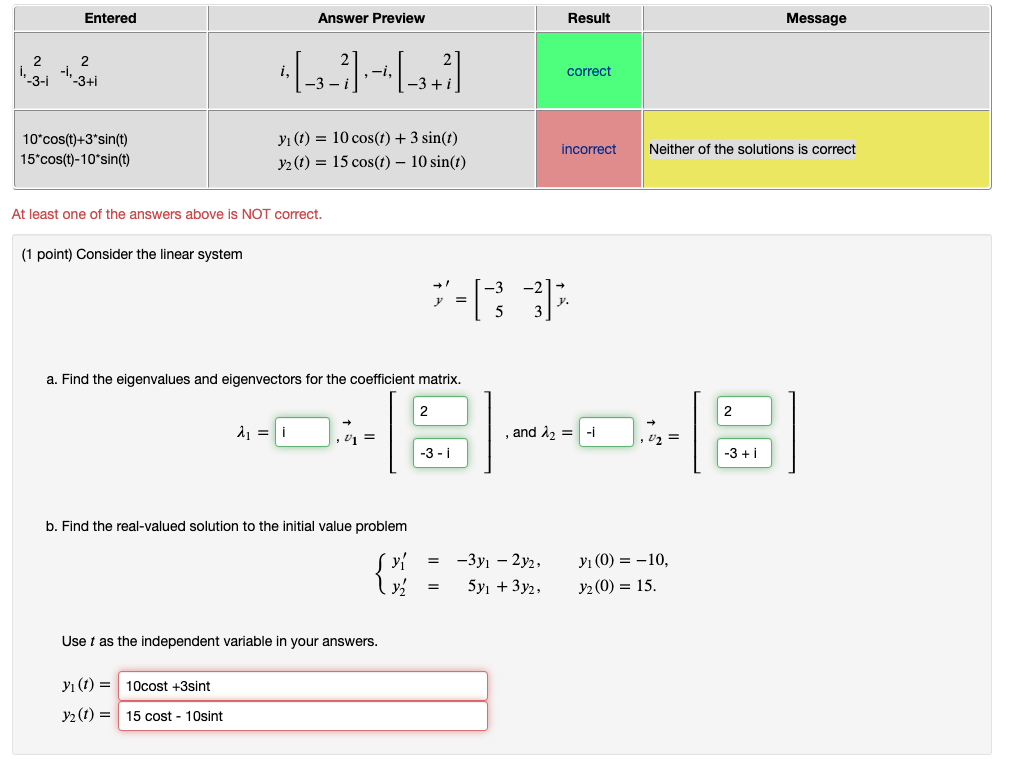 Solved (1 point) Consider the linear system 𝑦⃗ | Chegg.com