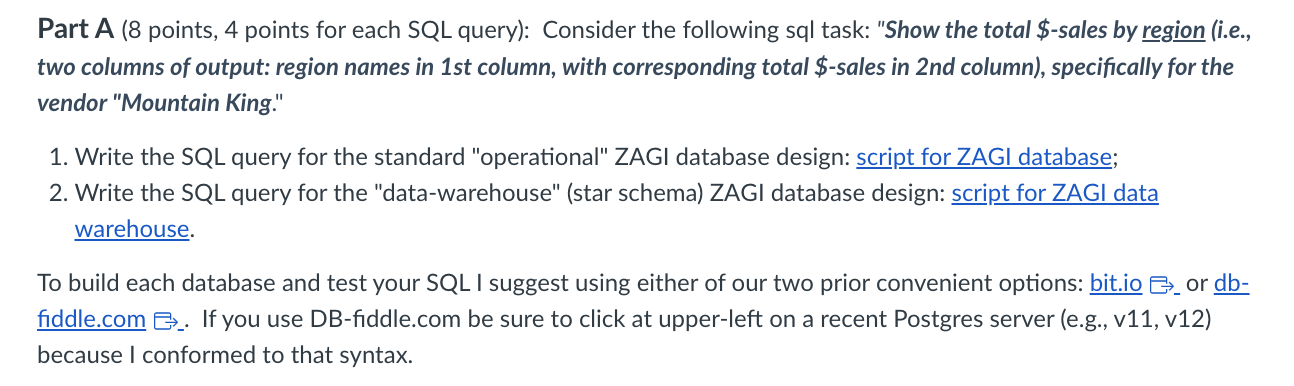 Solved /* ZAGIMORE is a database that has the exact same | Chegg.com