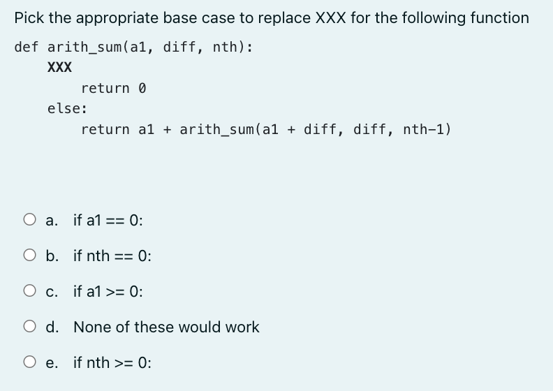 Solved Pick the appropriate base case to replace XXX for the | Chegg.com