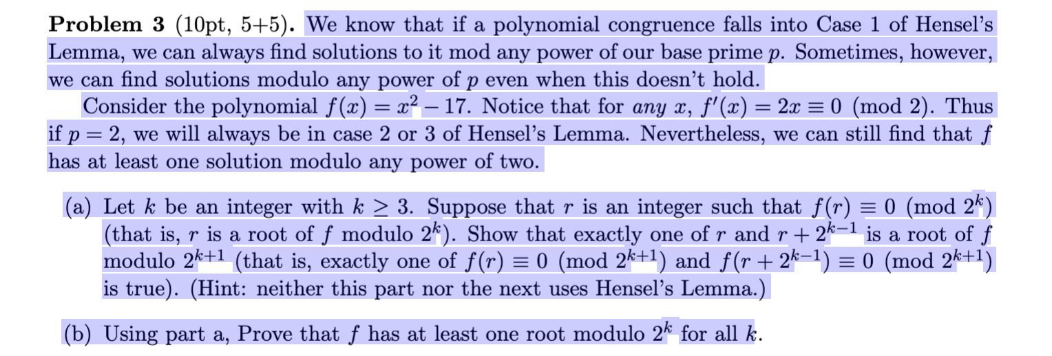 Solved Problem 3(10pt,5+5). We know that if a polynomial | Chegg.com