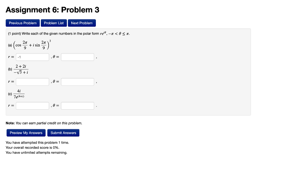 Solved (1 point) Write each of the given numbers in the | Chegg.com