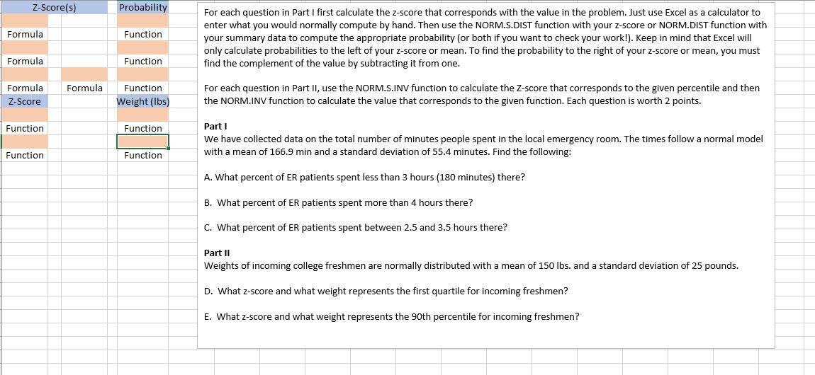 Solved Z-Score(s) Probability Formula Function For each | Chegg.com