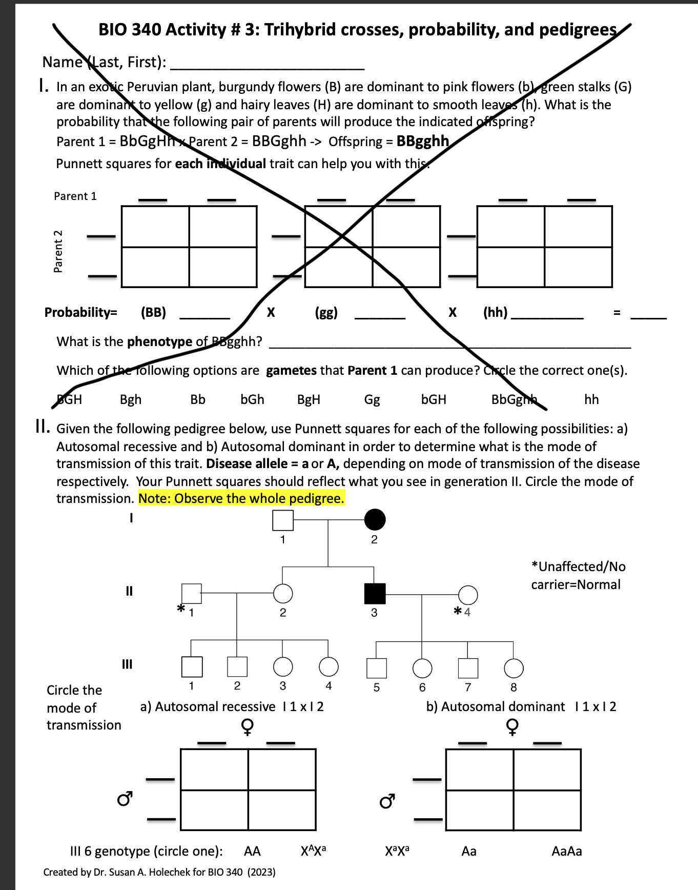 Solved BIO 340 Activity \# 3: Trihybrid crosses, | Chegg.com