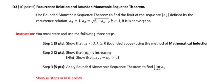 Solved 03 (10 points) Recurrence Relation and Bounded | Chegg.com