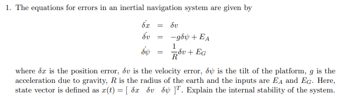1. The equations for errors in an inertial navigation | Chegg.com