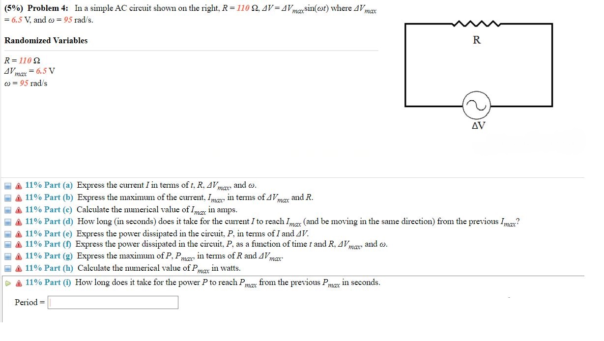 Solved (5\\%) Problem 4: In a simple AC circuit shown on the | Chegg.com