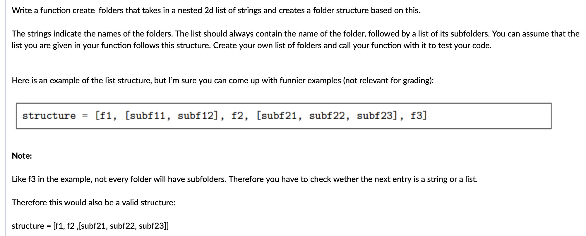 Solved Write a function create_folders that takes in a | Chegg.com