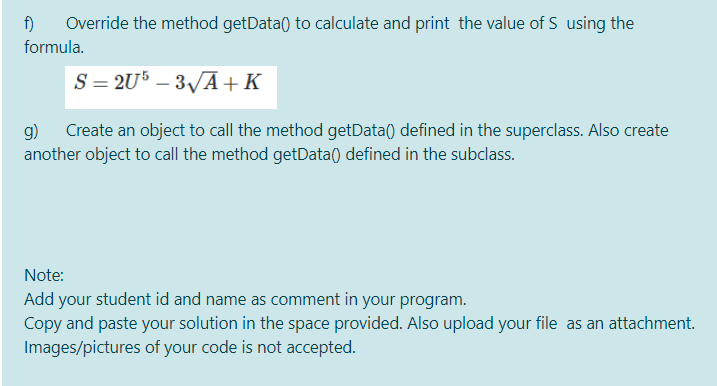Solved Write a program using method overriding and | Chegg.com