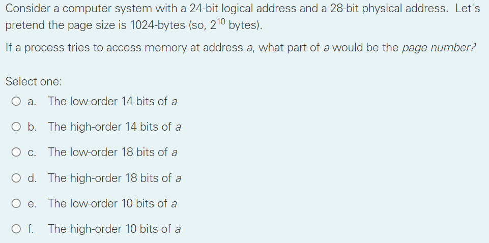 Solved Consider a computer system with a 24-bit logical | Chegg.com