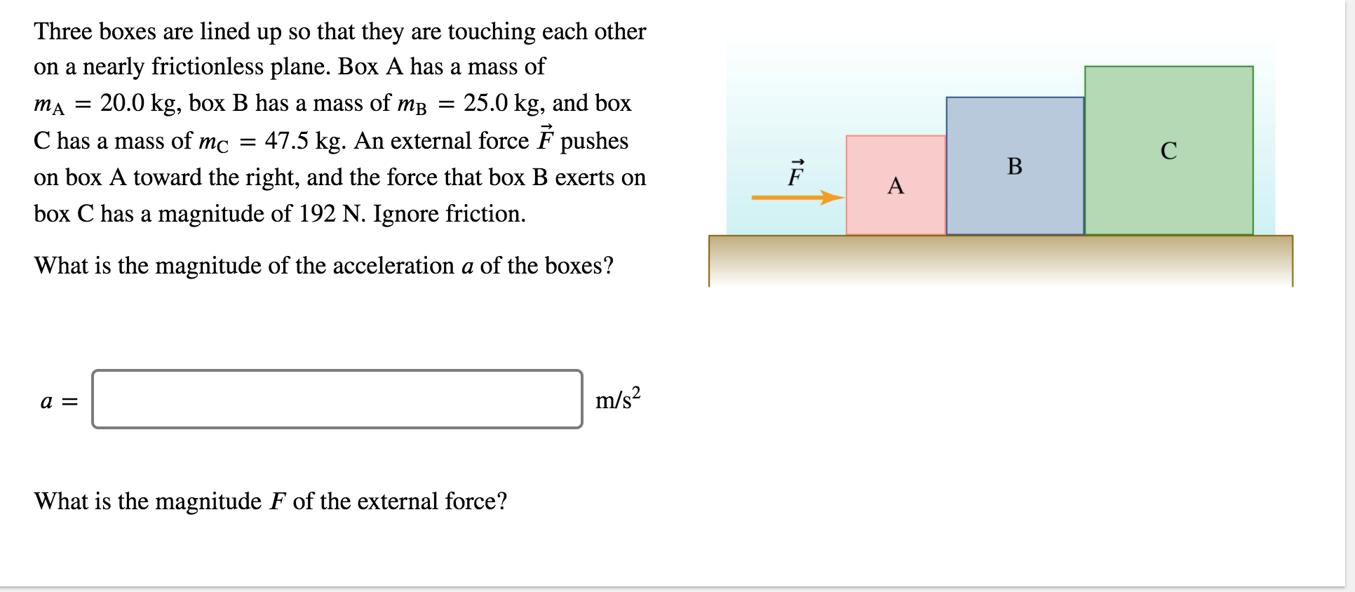 Solved ma = = Three boxes are lined up so that they are | Chegg.com