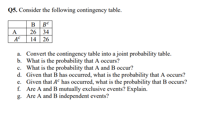 Solved Q5. Consider the following contingency table. a. | Chegg.com Solved Q5. Consider the following contingency table. a. | Chegg.com