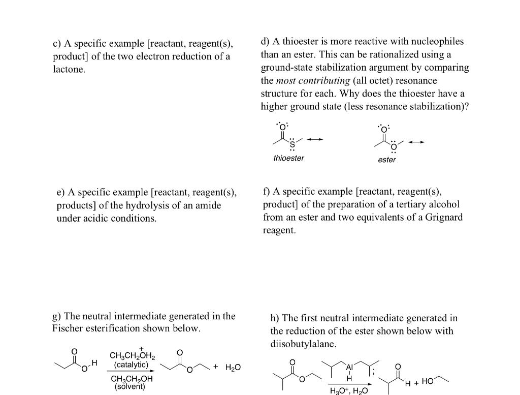 Solved c) A specific example [reactant, reagent(s), product] | Chegg.com