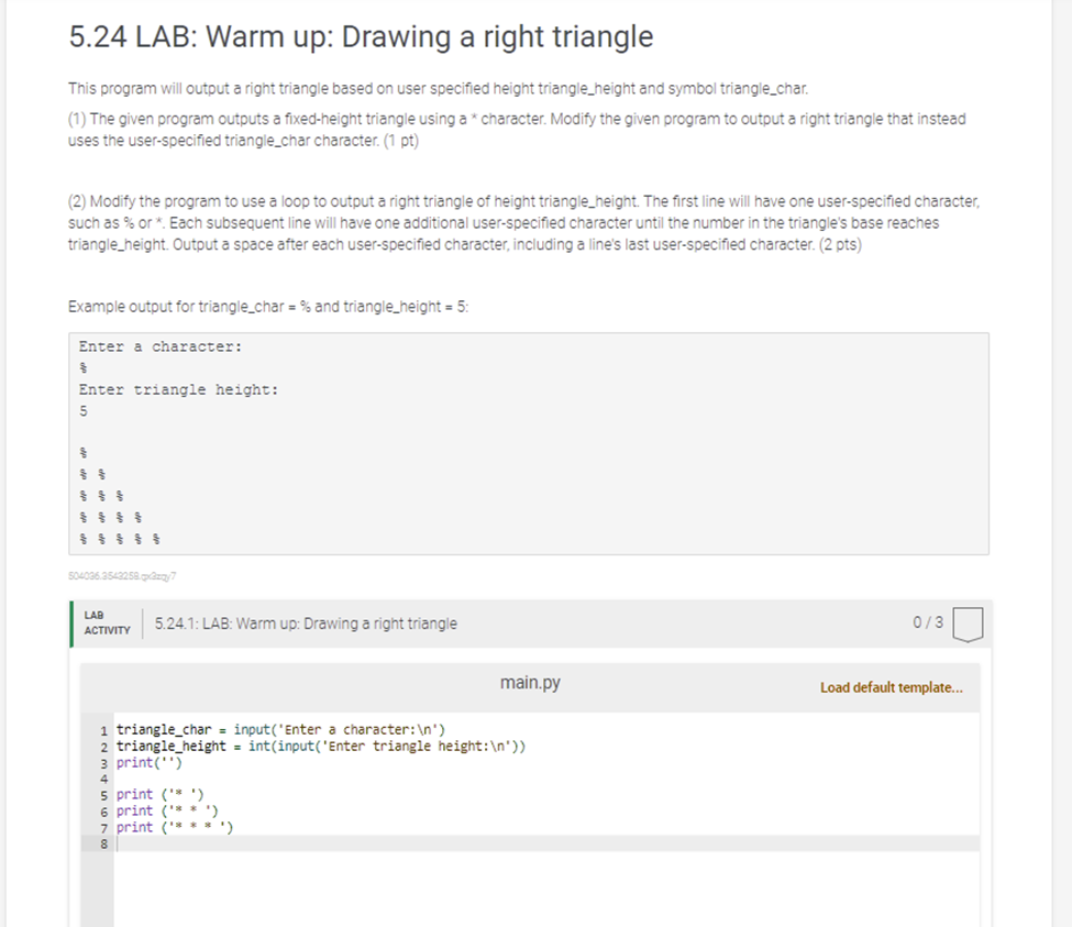 Solved Enter a character: के Enter triangle height: 5 sิ के | Chegg.com