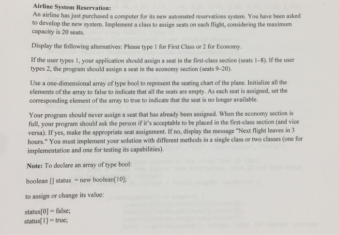 Solved Airline System Reservation An airline has just | Chegg.com