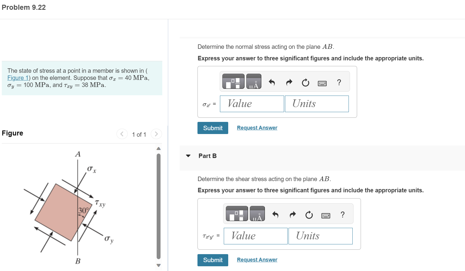 Solved Problem 9.22The state of stress at a point in a | Chegg.com