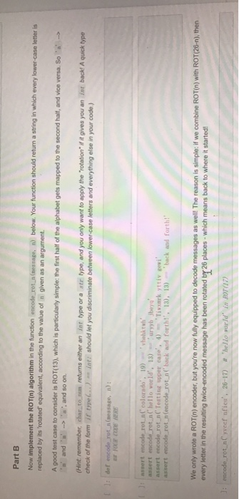 Solved Part B Now implement the ROT(n) algorithm in the | Chegg.com