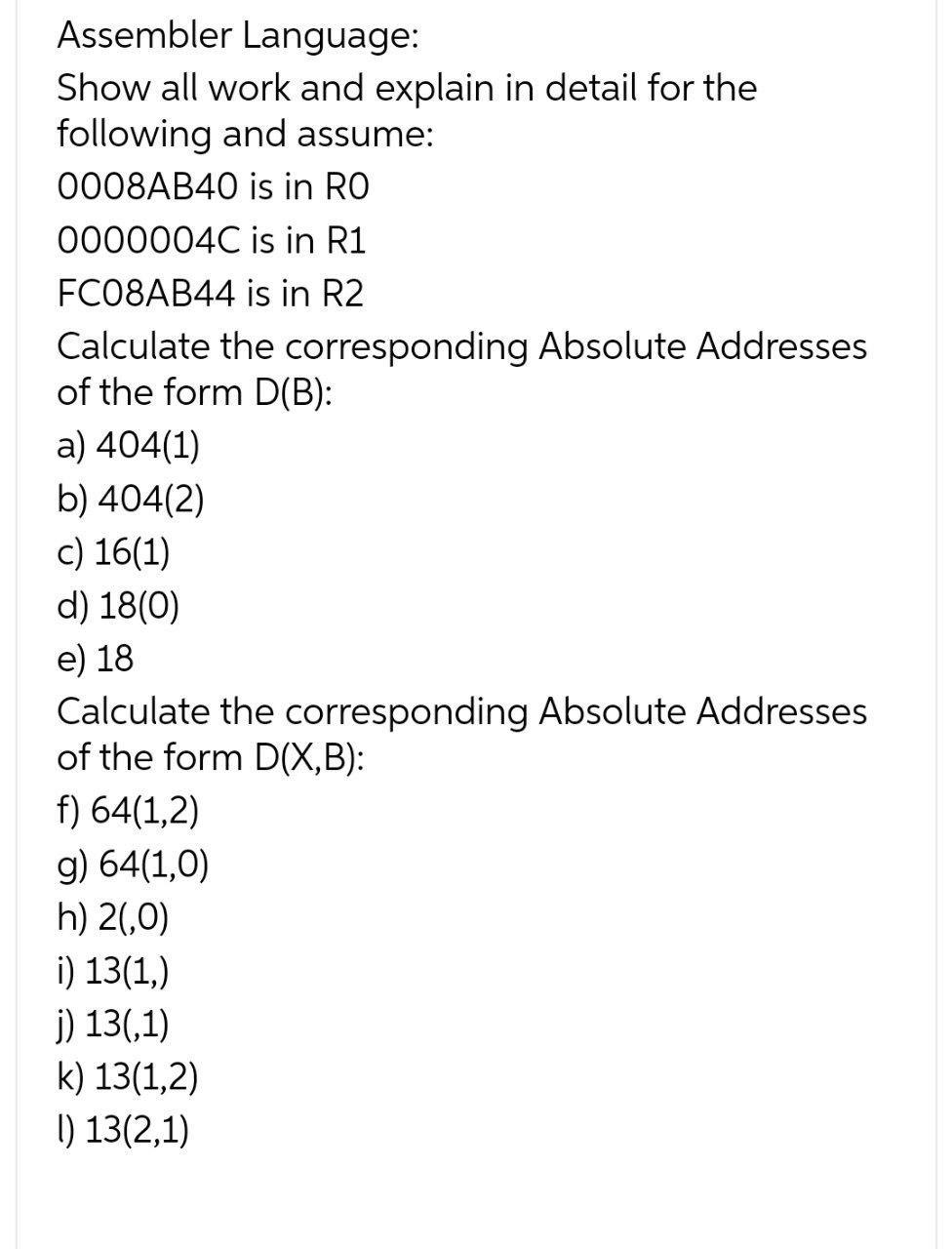 Solved Assembler Language Show All Work And Explain In 