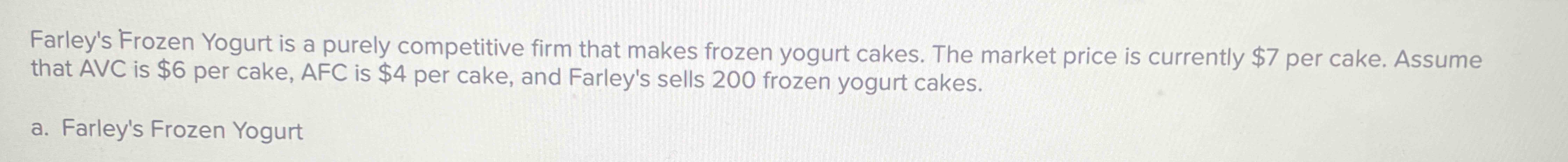 Solved Farley's Frozen Yogurt is a purely competitive firm | Chegg.com