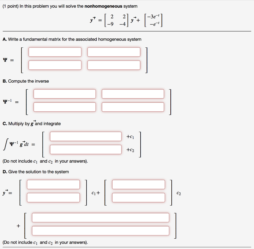 Solved (1 point) In this problem you will solve the | Chegg.com