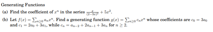 Solved 2 Generating Functions (a) Find the coefficient of r" | Chegg.com
