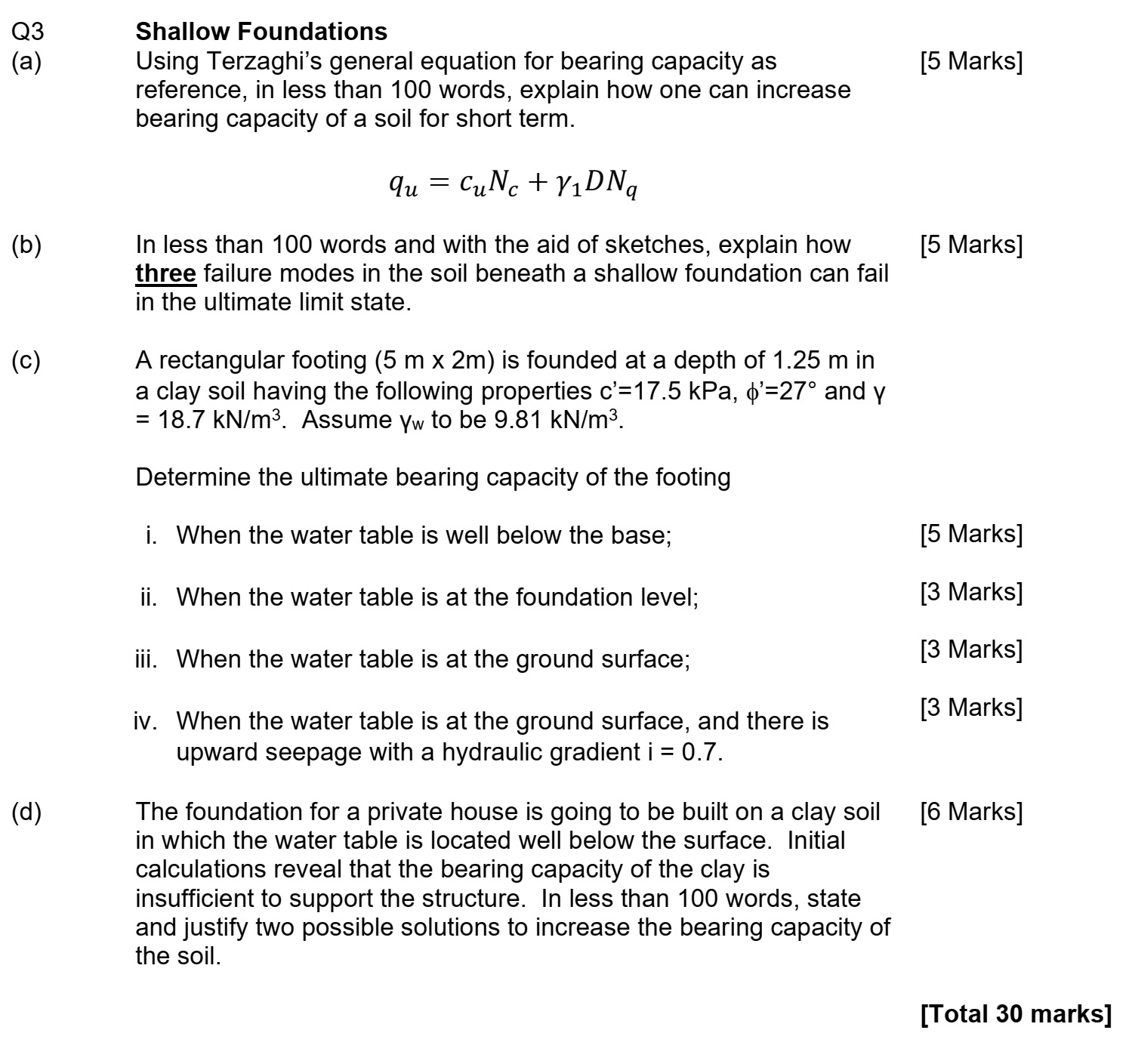 Solved Shallow Foundations Using Terzaghi's general equation | Chegg.com