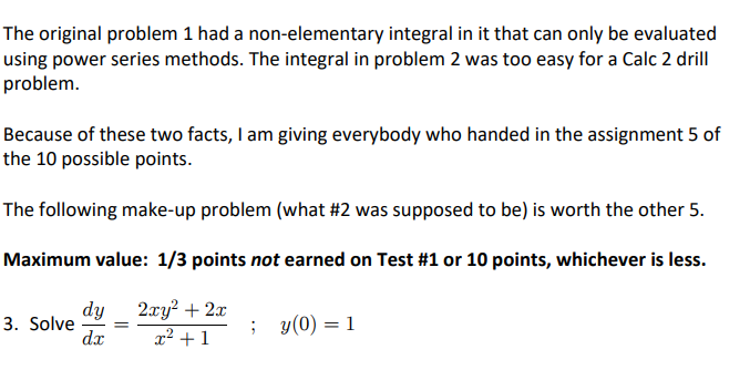 Solved The original problem 1 had a non-elementary integral | Chegg.com