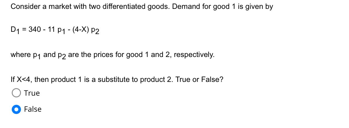 Solved Consider a market with two differentiated goods. | Chegg.com