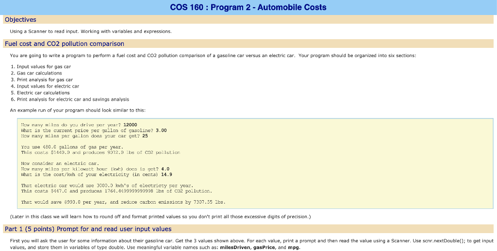 Solved COS 160 : Program 2 - Automobile Costs Objectives | Chegg.com