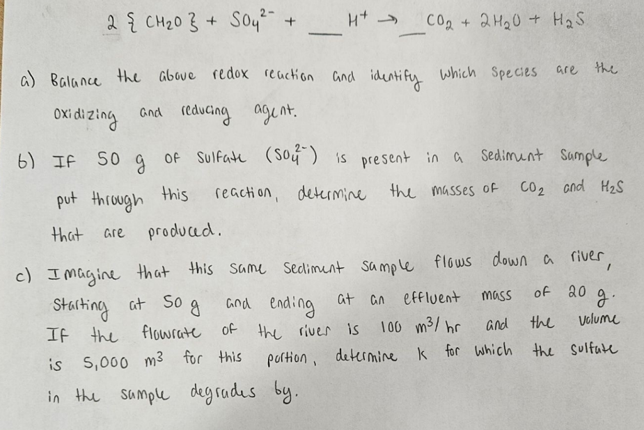 Solved 2{CH2O}+SO42−+…H+→CO2+2H2O+H2 S a) Balance the above | Chegg.com