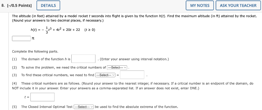 Solved The altitude (in feet) attained by a model rocket t | Chegg.com