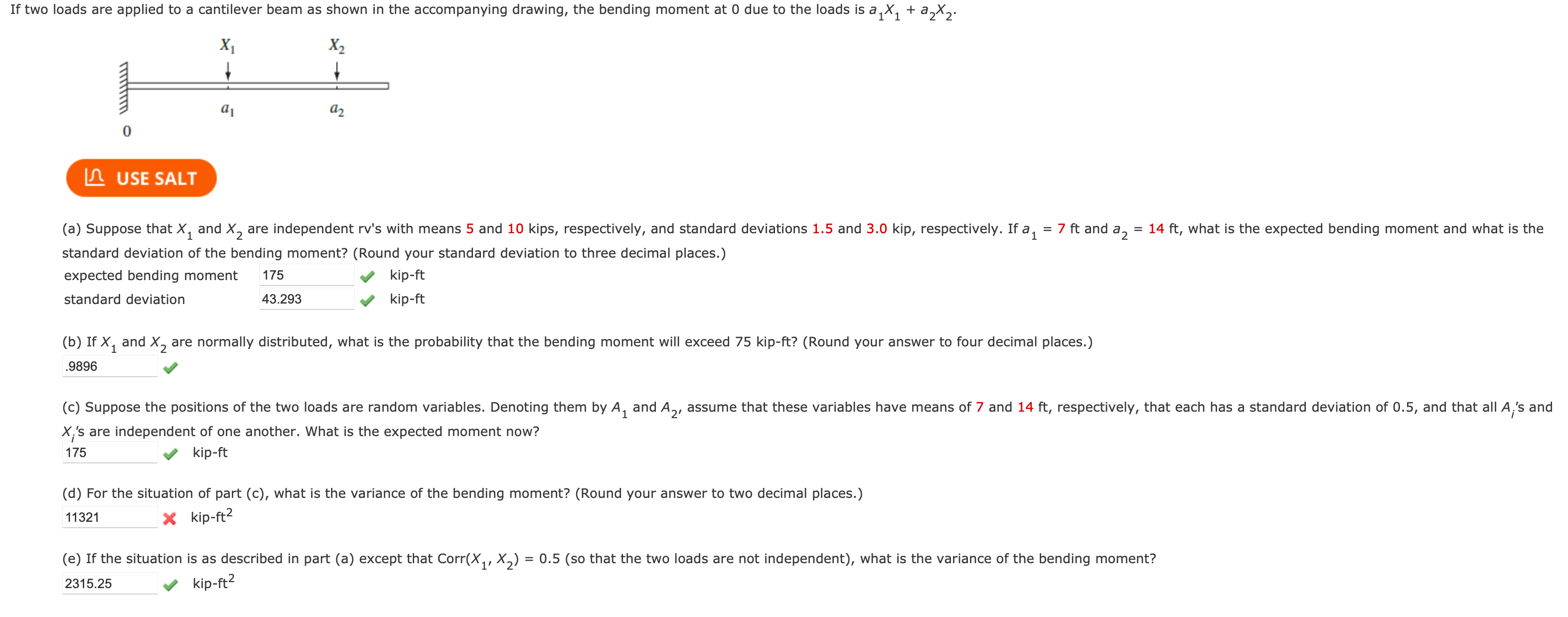 Solved standard deviation of the bending moment? (Round your | Chegg.com