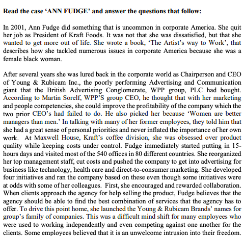 Solved Read the case ‘ANN FUDGE' and answer the questions | Chegg.com