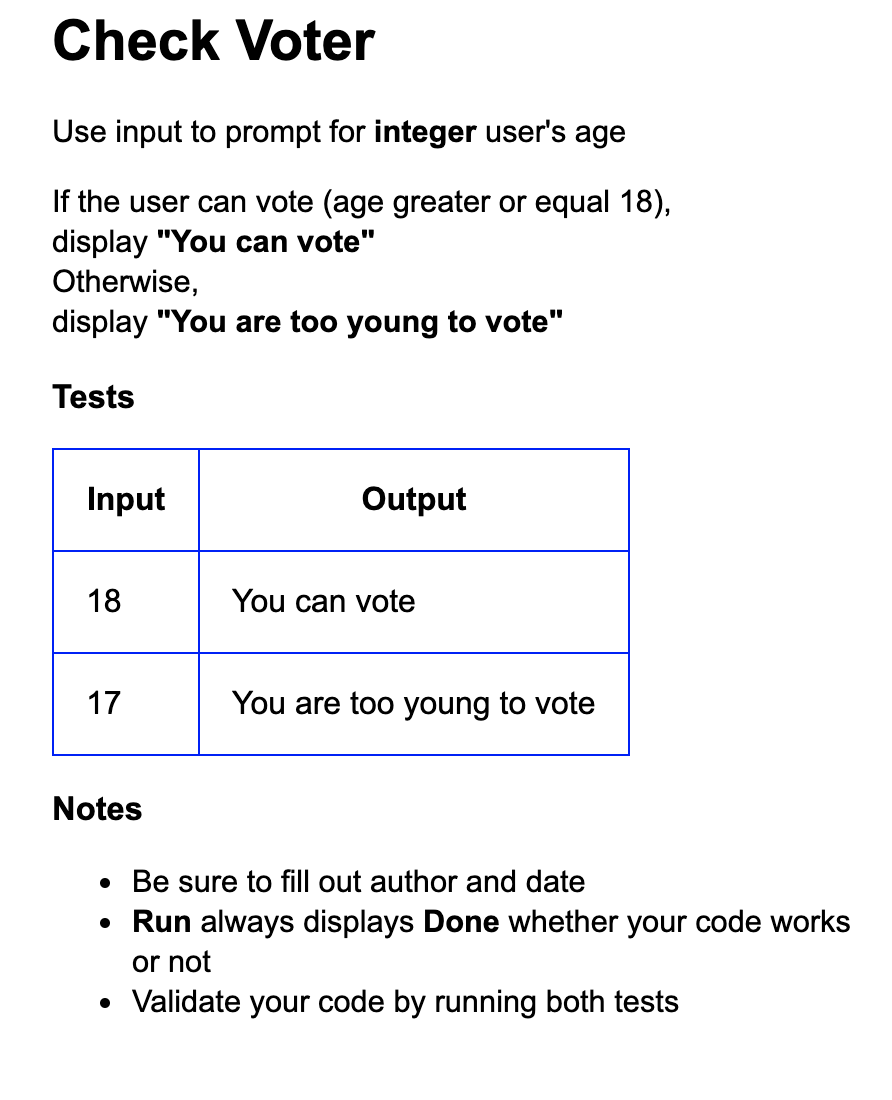 Check Voter Use input to prompt for integer user's | Chegg.com