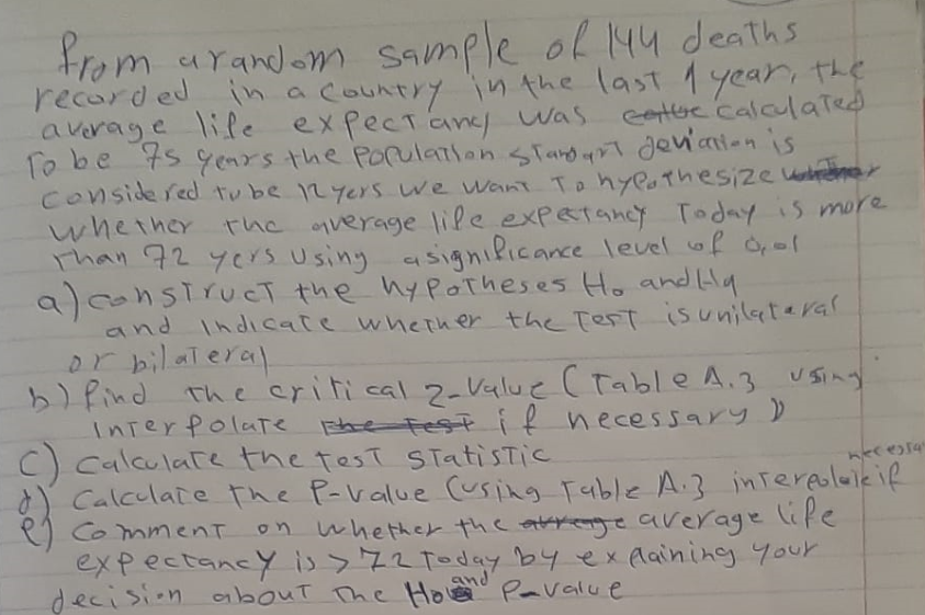 Solved from a random sample of 144 deaths recorded in a | Chegg.com