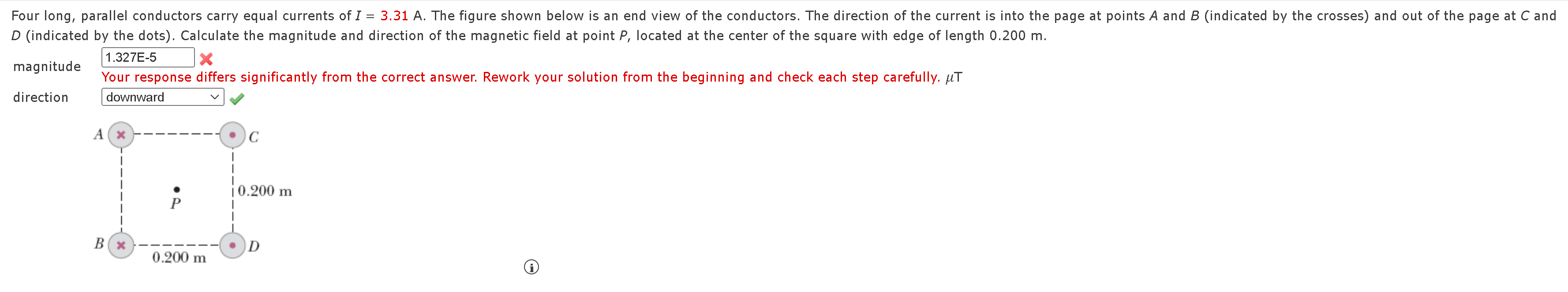 Solved Four long, parallel conductors carry equal currents | Chegg.com