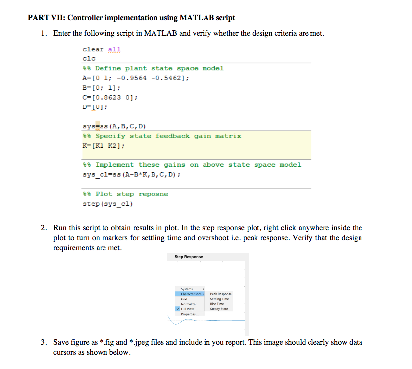 Solved PART VII: Controller implementation using MATLAB | Chegg.com