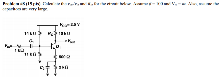 Solved Problem #8 (15 pts) Calculate the voud/Vin and Rin | Chegg.com