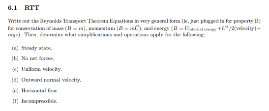 Solved 6.1 RTT Write out the Reynolds Transport Theorem | Chegg.com