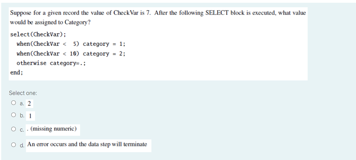 Solved Suppose for a given record the value of Check Var is | Chegg.com